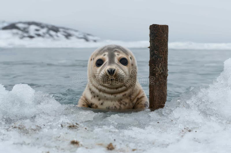Adorable Seal Pup in Icy Water Stock Illustration - Illustration of ...