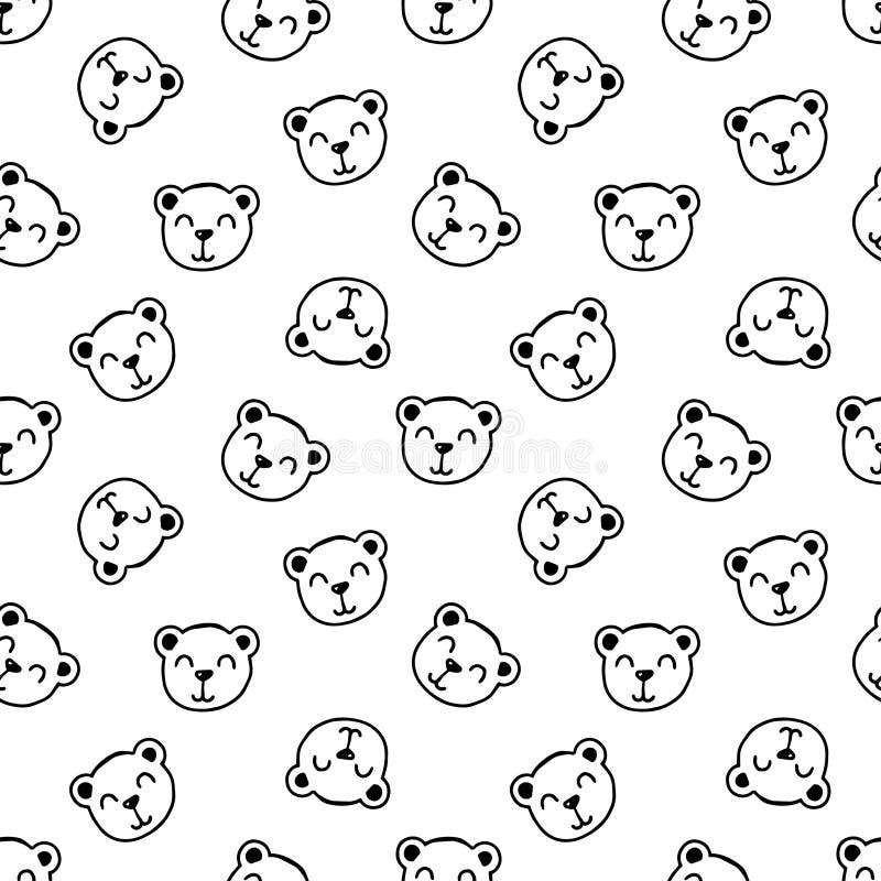 Adorable Seamless Pattern of Doodle Smiling Bear Faces for Kids Stock ...