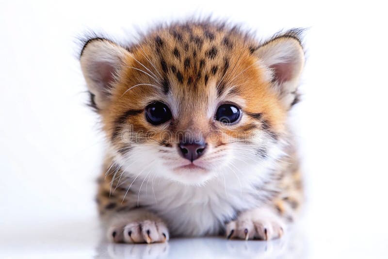 Adorable Serval Kitten on White Background Stock Illustration ...
