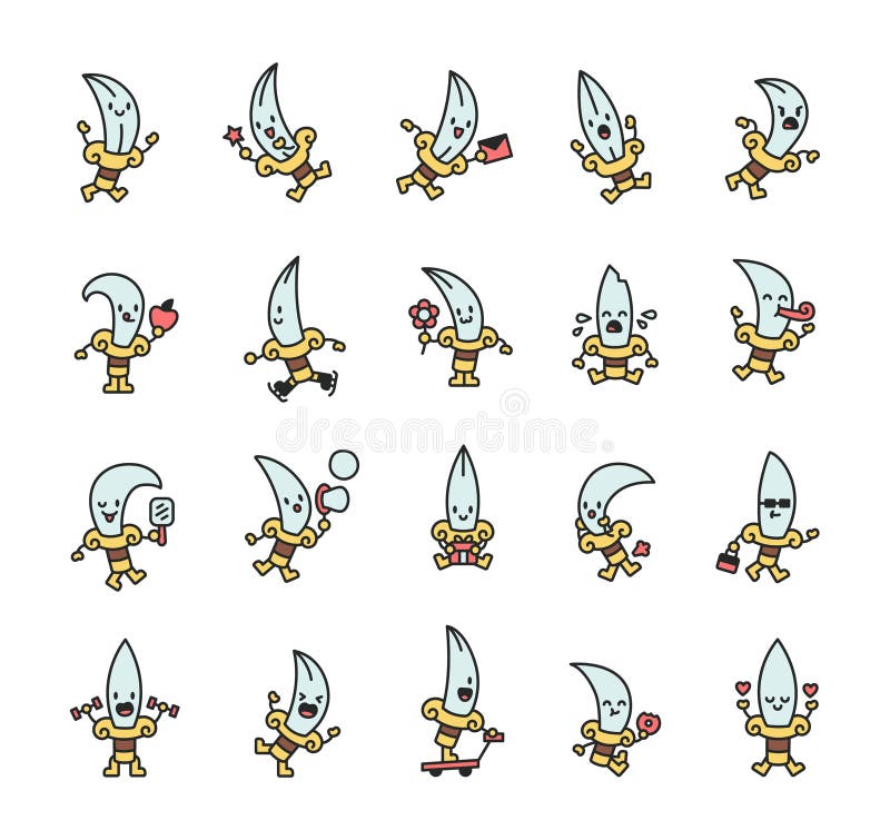 Adorable Set of Dagger Knife Characters Stock Vector - Illustration of ...