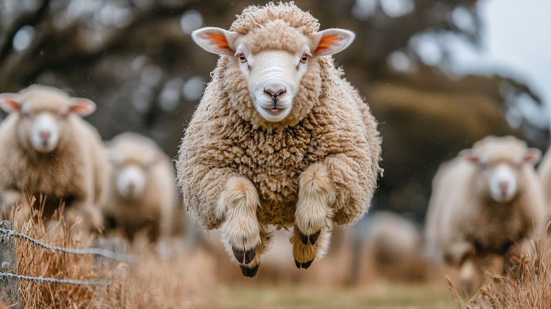 Adorable Sheep Leaping Joyfully in a Field Stock Illustration ...