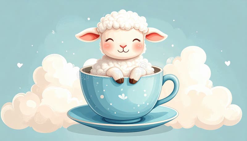 Adorable Sheep in a Teacup, Whimsical and Charming Scene Stock ...