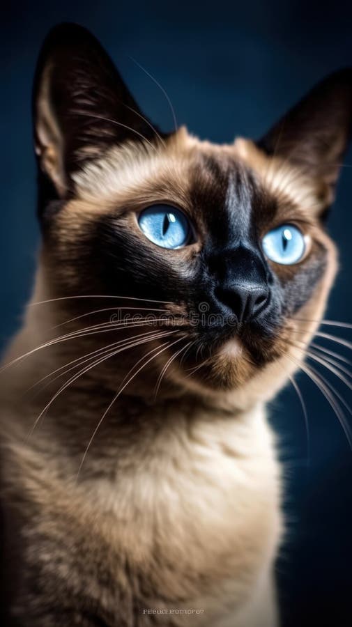 Adorable Siamese Cat with Blue Eyes in Dark Beige and Sky-Blue Style ...