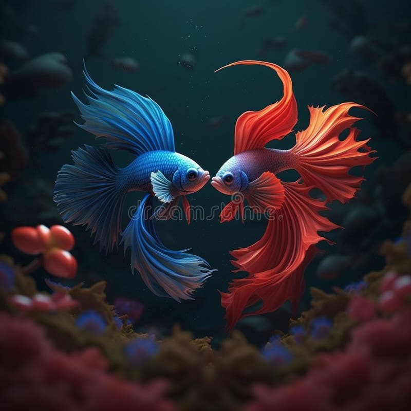 Adorable Siamese Fighting Fish Animation Stock Illustration ...