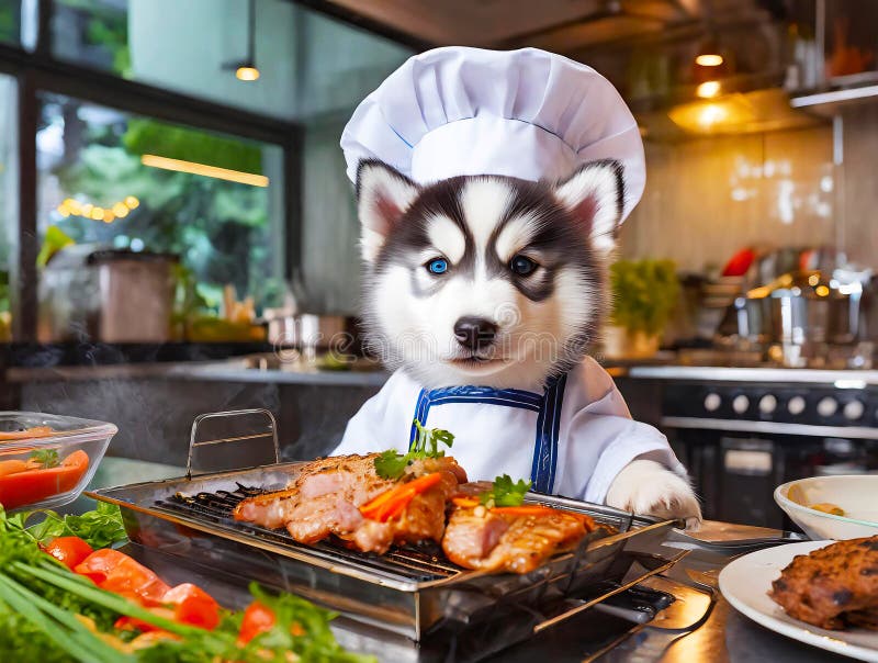 Adorable Siberian Husky Boy Chef Cooking Delectable Barbeque in the ...