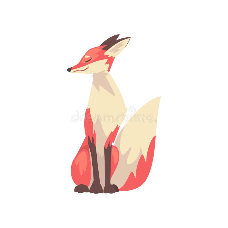 Cunning Red Fox Character Sitting, Side View Cartoon Vector ...