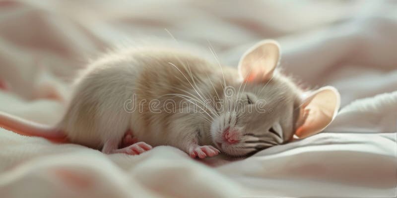 Adorable Sleeping Mouse on Soft White Fabric in Gentle Light Stock ...