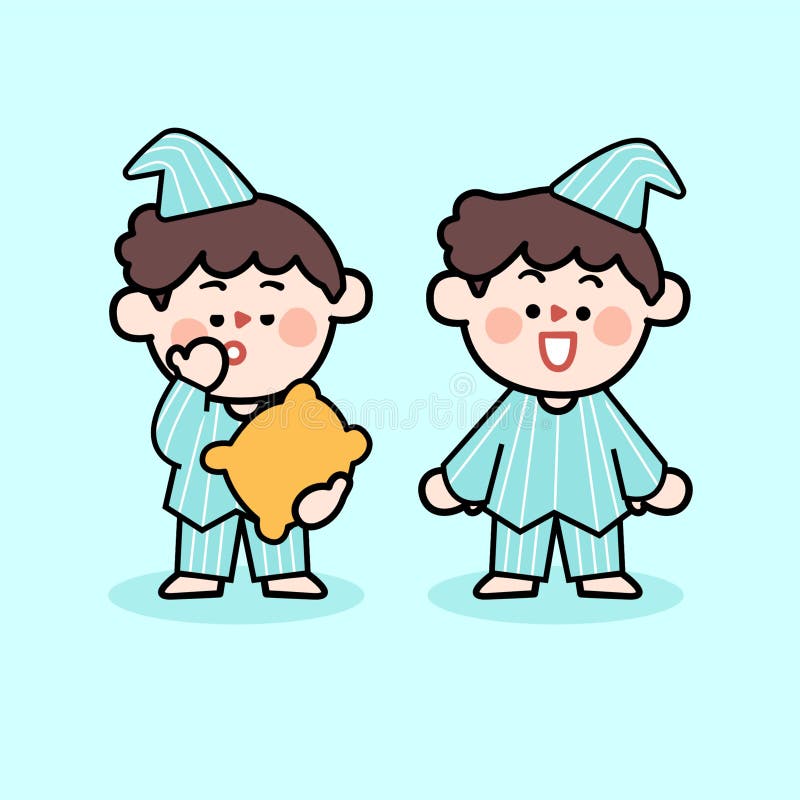 Adorable Sleepy Little Boy in Pajama Doodle Digital Asset Stock Vector ...