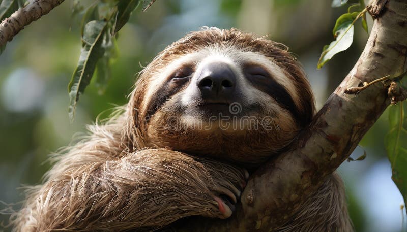 Adorable Sloth Peacefully Napping on a Tree Branch Stock Photo - Image ...