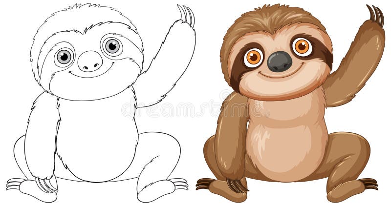 Two Sloth Waving in Color and Outline Stock Vector - Illustration of ...