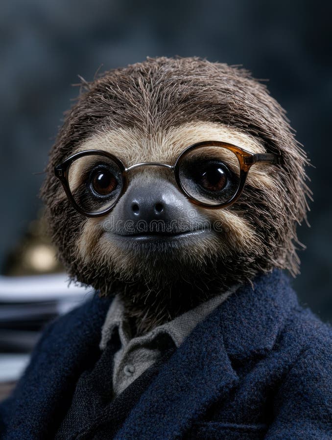 Adorable Sloth Wearing Glasses and Coat Stock Illustration ...