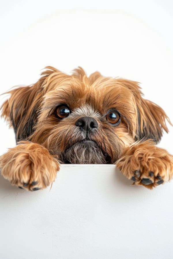 Adorable Small Dog Peeking Over a White Surface with Curious Expression ...