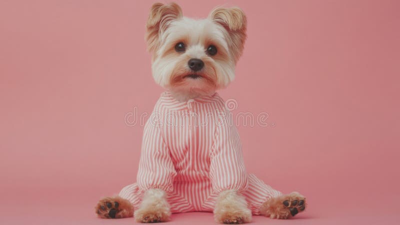Adorable Small Dog in Pink Striped Pajamas Stock Illustration ...