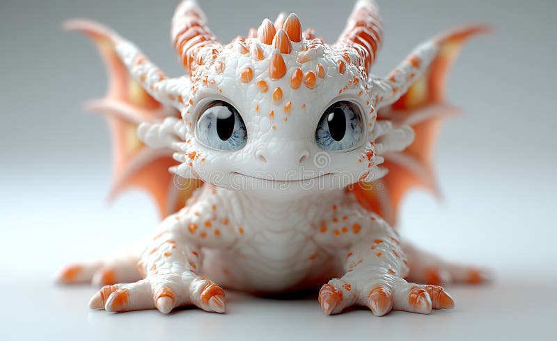 Adorable Small Dragon with White and Orange Scales Sitting on a ...
