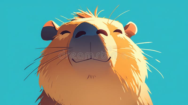 Adorable Smiling Cartoon Capybara on Vibrant Blue Background Stock ...