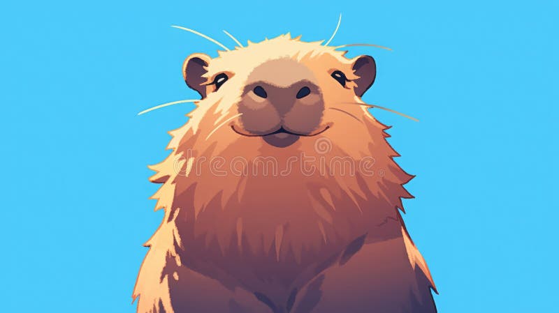 Adorable Smiling Cartoon Capybara on Vibrant Blue Background Stock ...