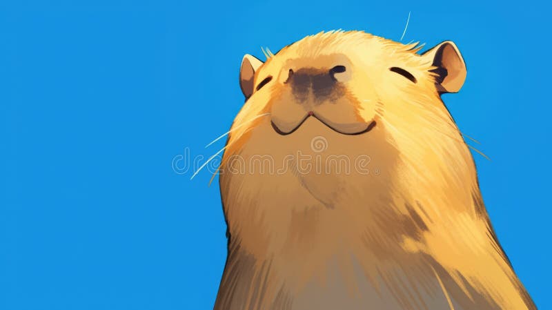 Adorable Smiling Cartoon Capybara on Vibrant Blue Background Stock ...