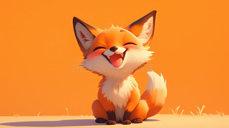 Adorable Smiling Cartoon Fox on Vibrant Orange Background Stock ...