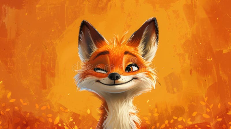 Adorable Smiling Cartoon Fox on Vibrant Orange Background Stock Image ...