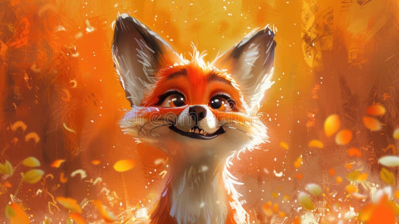 Adorable Smiling Cartoon Fox on Vibrant Orange Background Stock Image ...