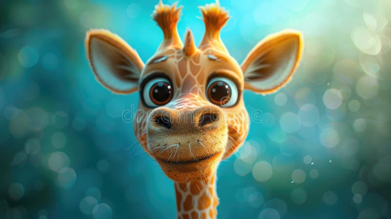 Adorable Smiling Cartoon Giraffe on Vibrant Cyan Background Stock ...