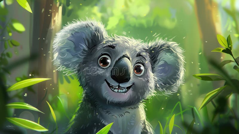 Adorable Smiling Cartoon Koala on Vibrant Green Background Stock Photo ...