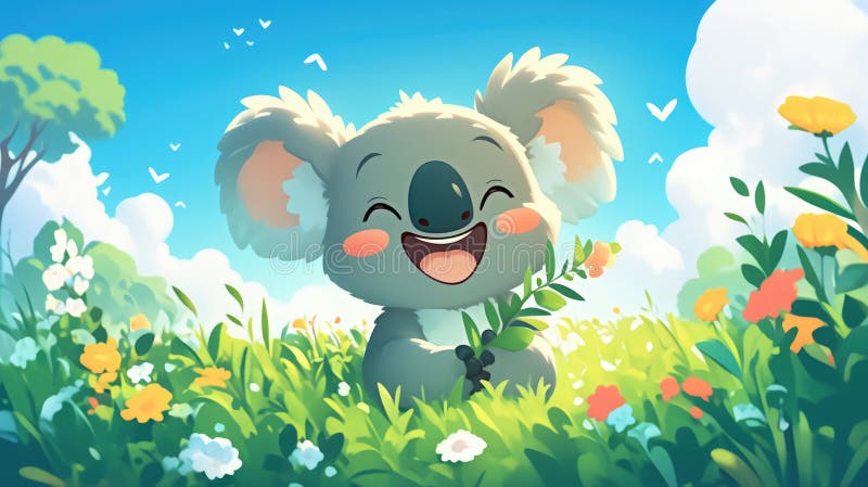 Adorable Smiling Cartoon Koala on Vibrant Green Background Stock ...