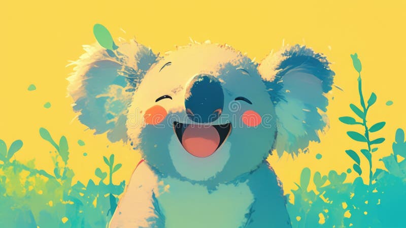 Adorable Smiling Cartoon Koala on Vibrant Green Background Stock ...