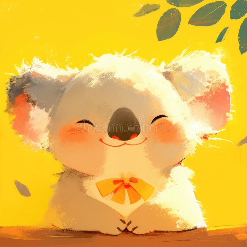 Adorable Smiling Cartoon Koala on Vibrant Yellow Background Stock Image ...