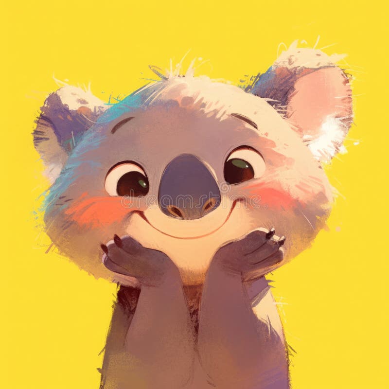 Adorable Smiling Cartoon Koala on Vibrant Yellow Background Stock Photo ...