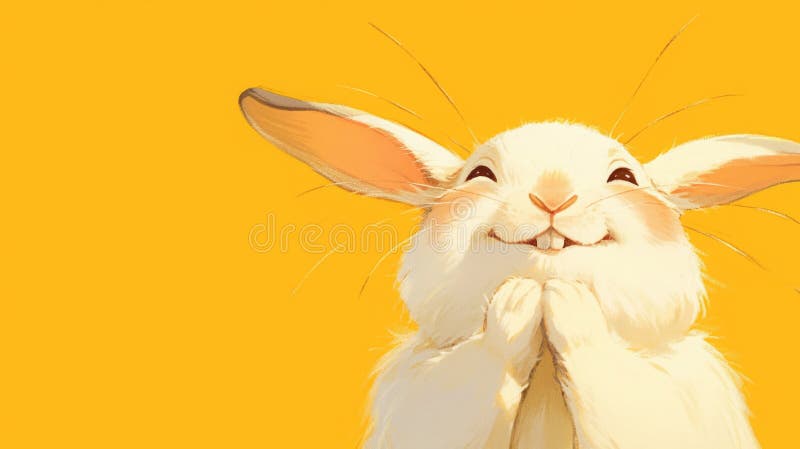 Adorable Smiling Cartoon Rabbit on Vibrant Yellow Background Stock ...