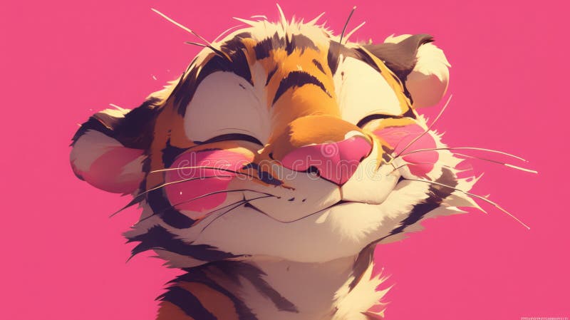 Adorable Smiling Cartoon Tiger on Vibrant Pink Background Stock ...