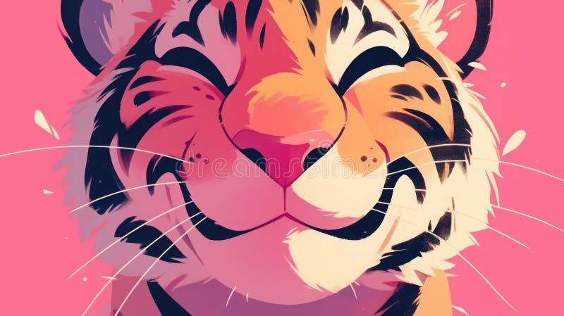 Adorable Smiling Cartoon Tiger on Vibrant Pink Background Stock ...