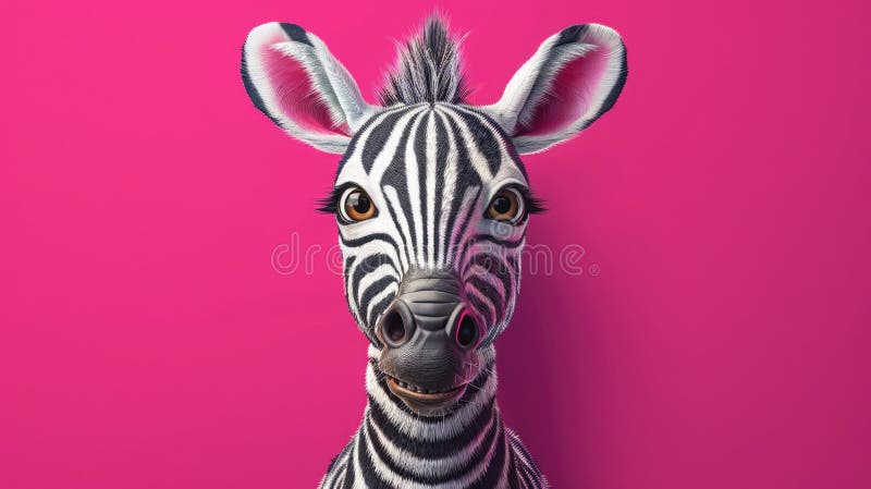 Adorable Smiling Cartoon Zebra on Vibrant Magenta Background Stock ...