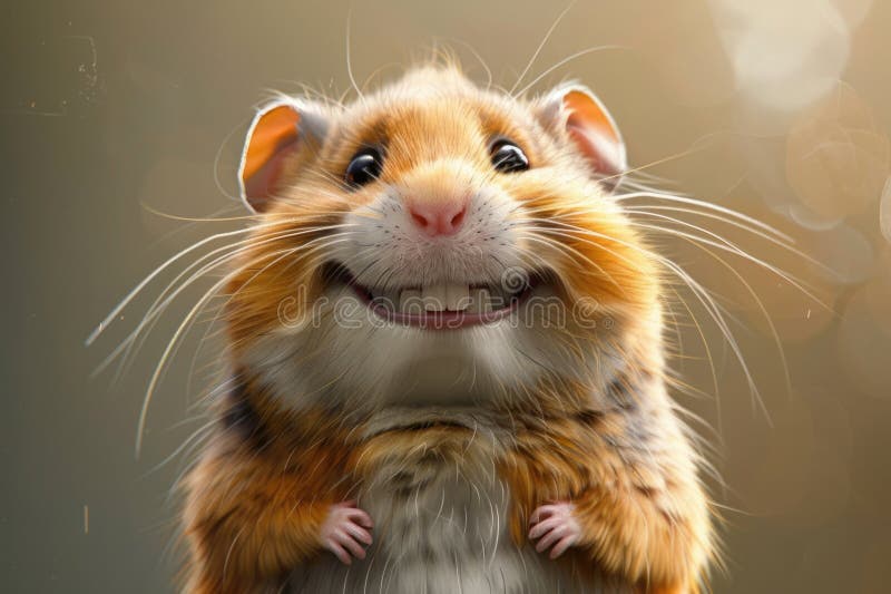 Adorable Smiling Hamster Close-Up in Natural Light with Bokeh ...