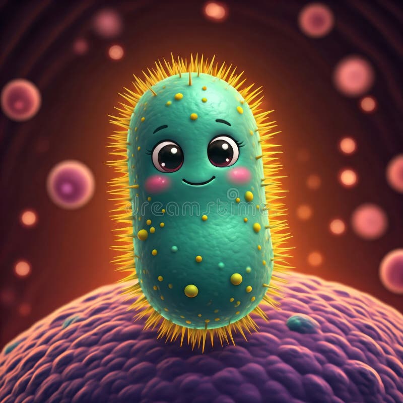 Adorable Smiling Microbe on a Cell - Cute and Colorful Bacterial ...