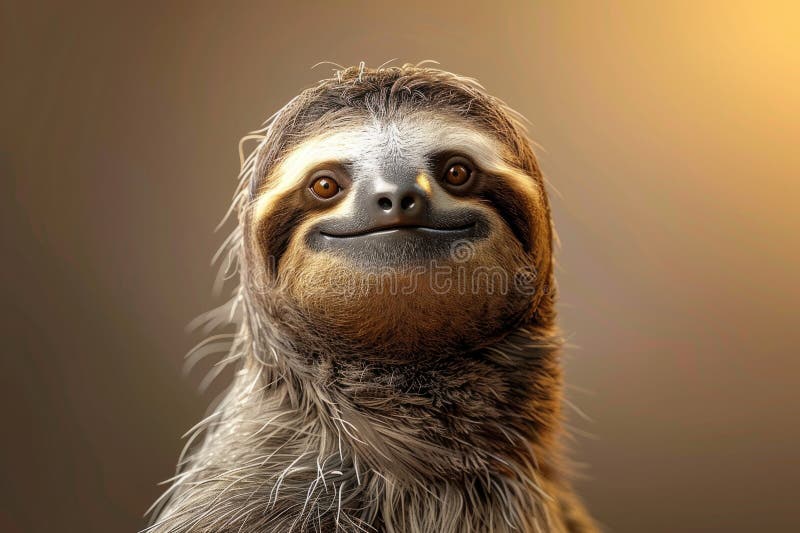 Adorable Smiling Sloth with Bright Eyes and Messy Fur on Orange ...