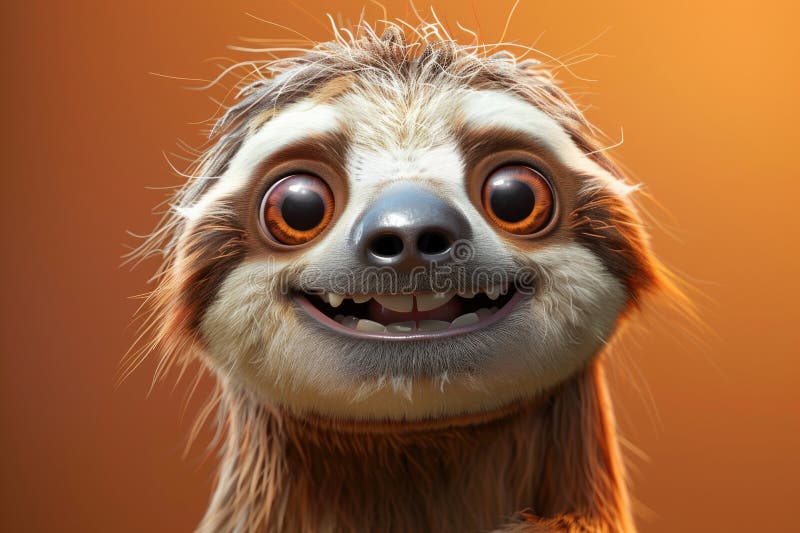 Adorable Smiling Sloth with Bright Eyes and Messy Fur on Orange ...