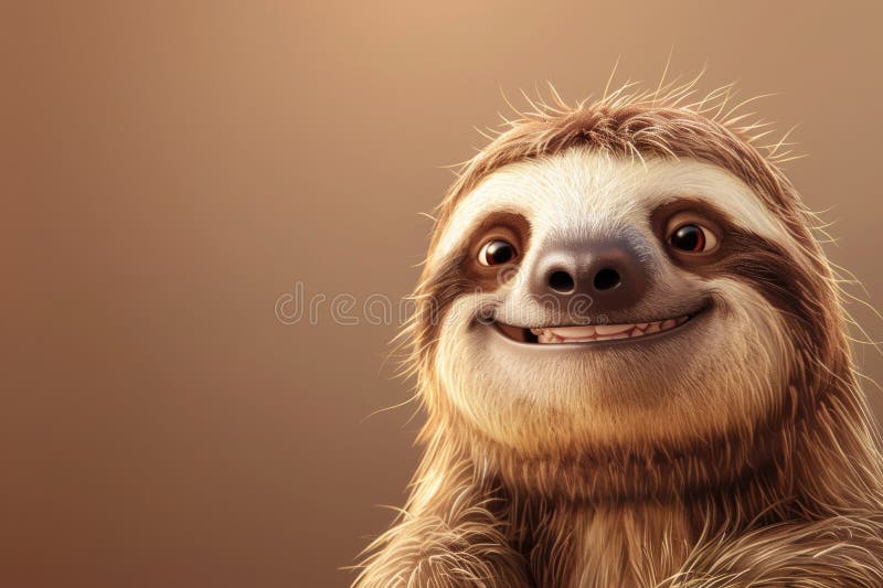 Adorable Smiling Sloth with Bright Eyes and Messy Fur on Orange ...