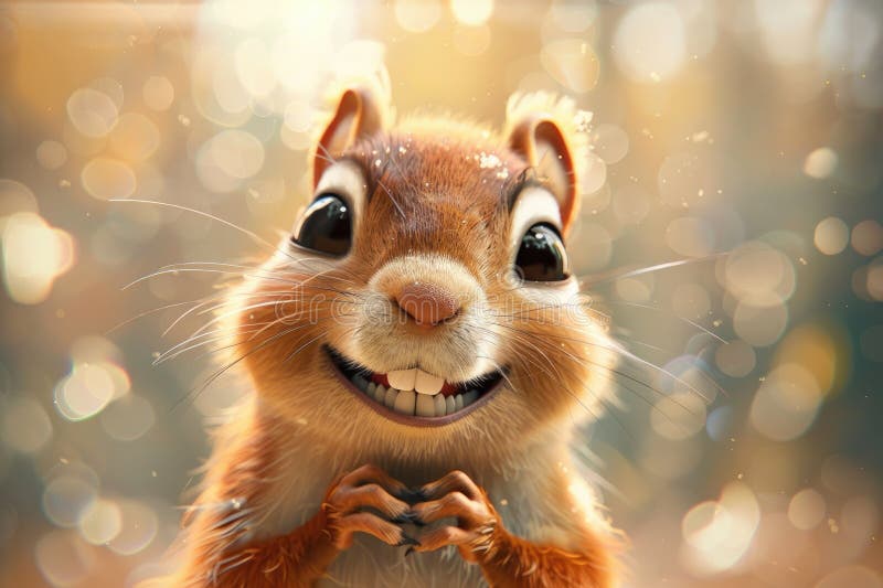 Adorable Smiling Squirrel with Glowing Bokeh Background in Autumn Stock Photo - Image of joyful ...