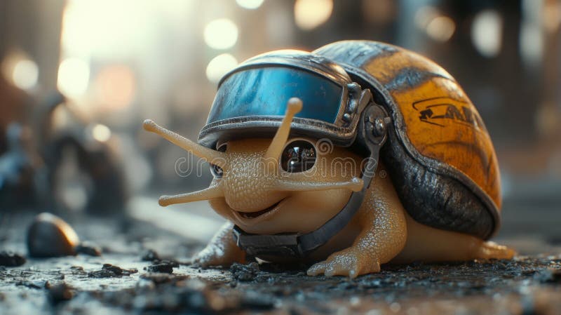 Adorable Snail in Futuristic Helmet, Digital 3D Render Stock ...
