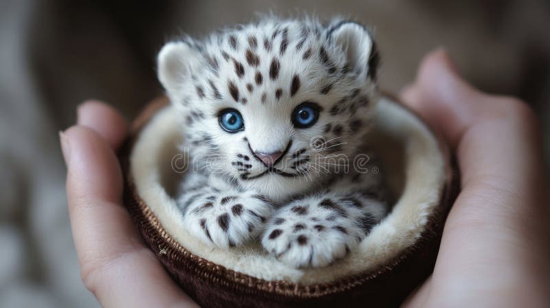 Adorable Snow Leopard Cub with Blue Eyes Held in Hands Stock Photo ...