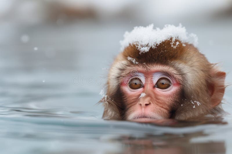 Adorable Snow Monkey in Hot Spring Stock Illustration - Illustration of ...