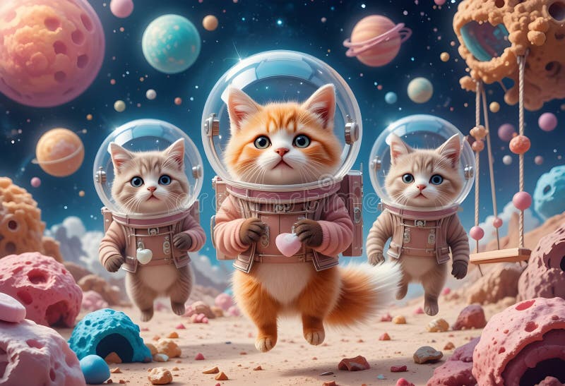 Adorable Space Explorer Animals Drifting in a Cosmic Playground – Fun ...