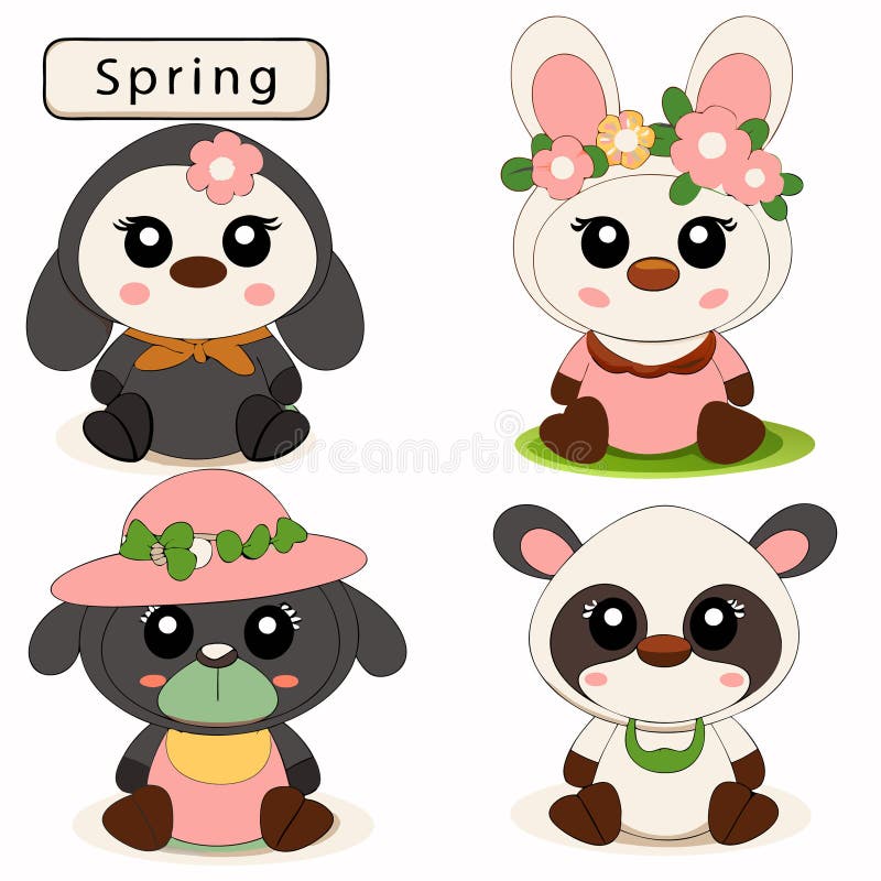 Adorable Spring Animal Characters Stock Vector - Illustration of ...