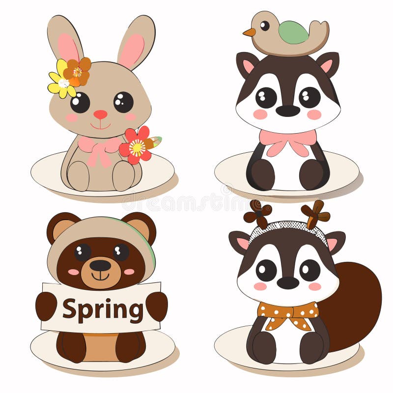Adorable Spring Animal Characters. (1 Stock Vector - Illustration of ...