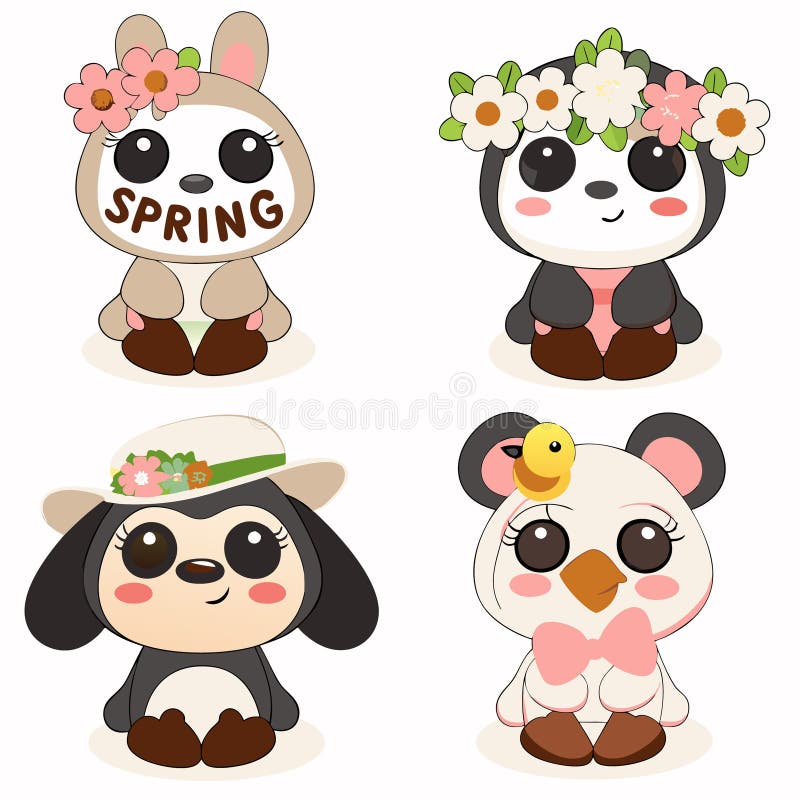 Adorable Spring Animal Characters. (2 Stock Vector - Illustration of ...