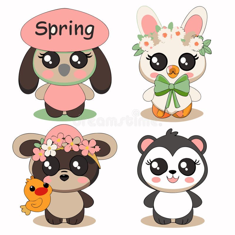 Adorable Spring Animals Cartoon Characters. (1 Stock Vector ...