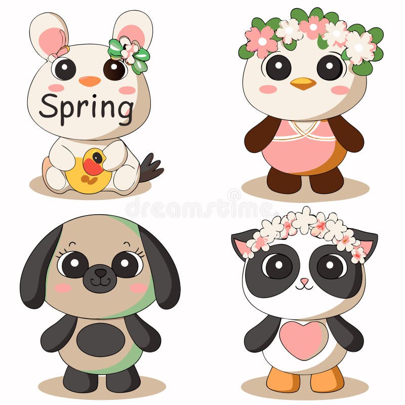 Adorable Spring Animals Cartoon Characters Stock Vector - Illustration ...