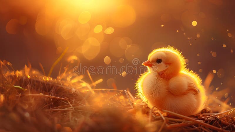 Adorable Spring Easter Chick at Sunset in Cozy Pasture Setting Stock ...